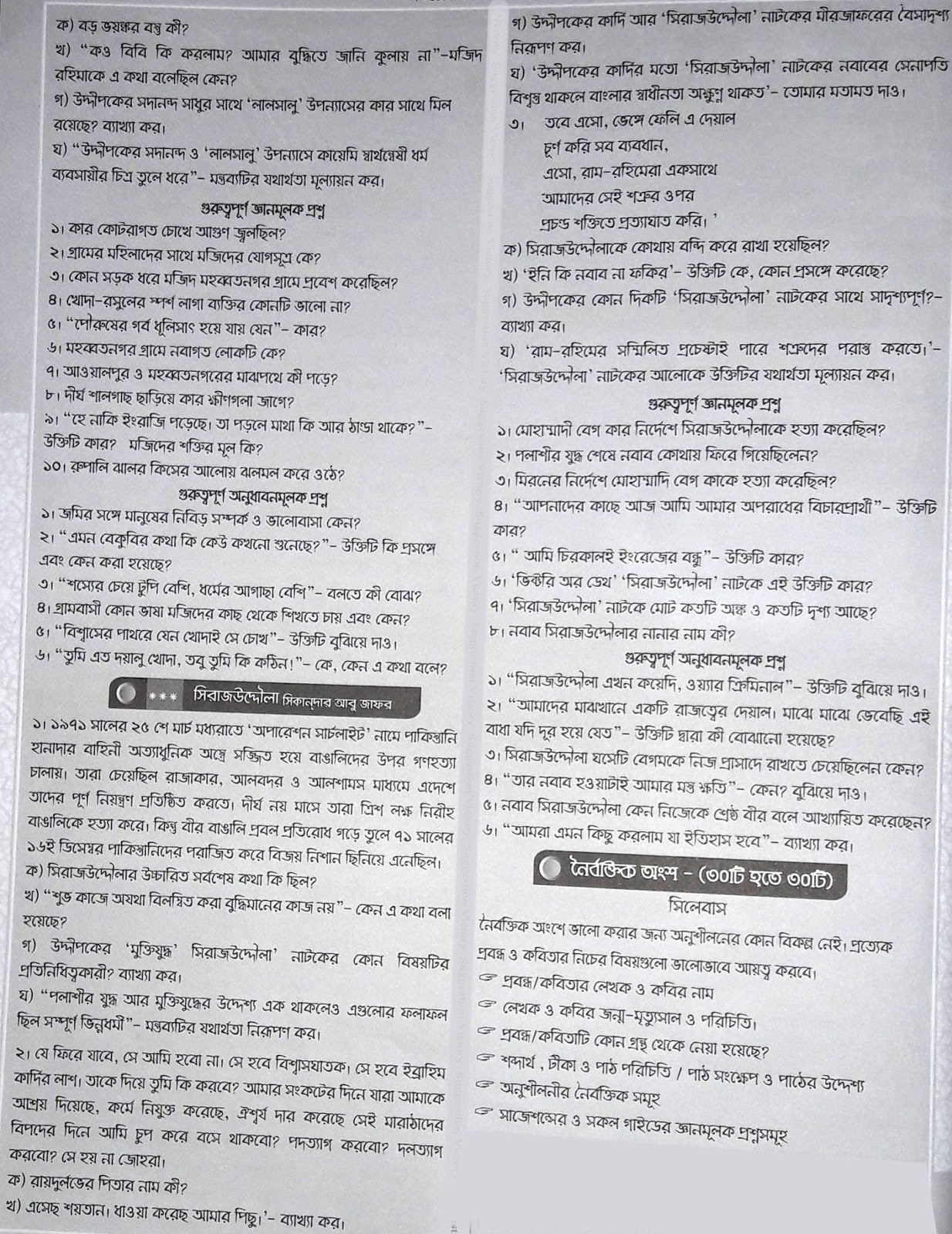 HSC Bangla 1st Paper Suggestion 2024 with Question Paper