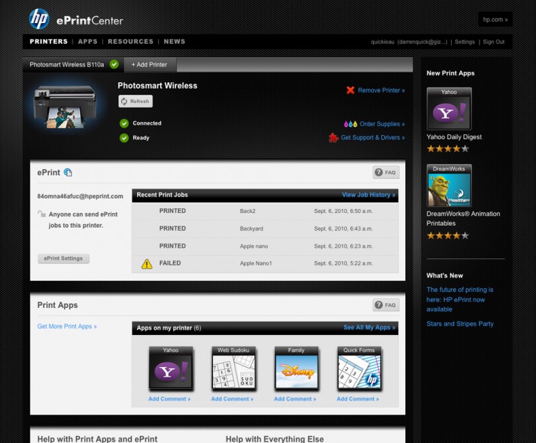 COMPUTER HARDWARE: HP Photosmart Wireless All-in-One B110
