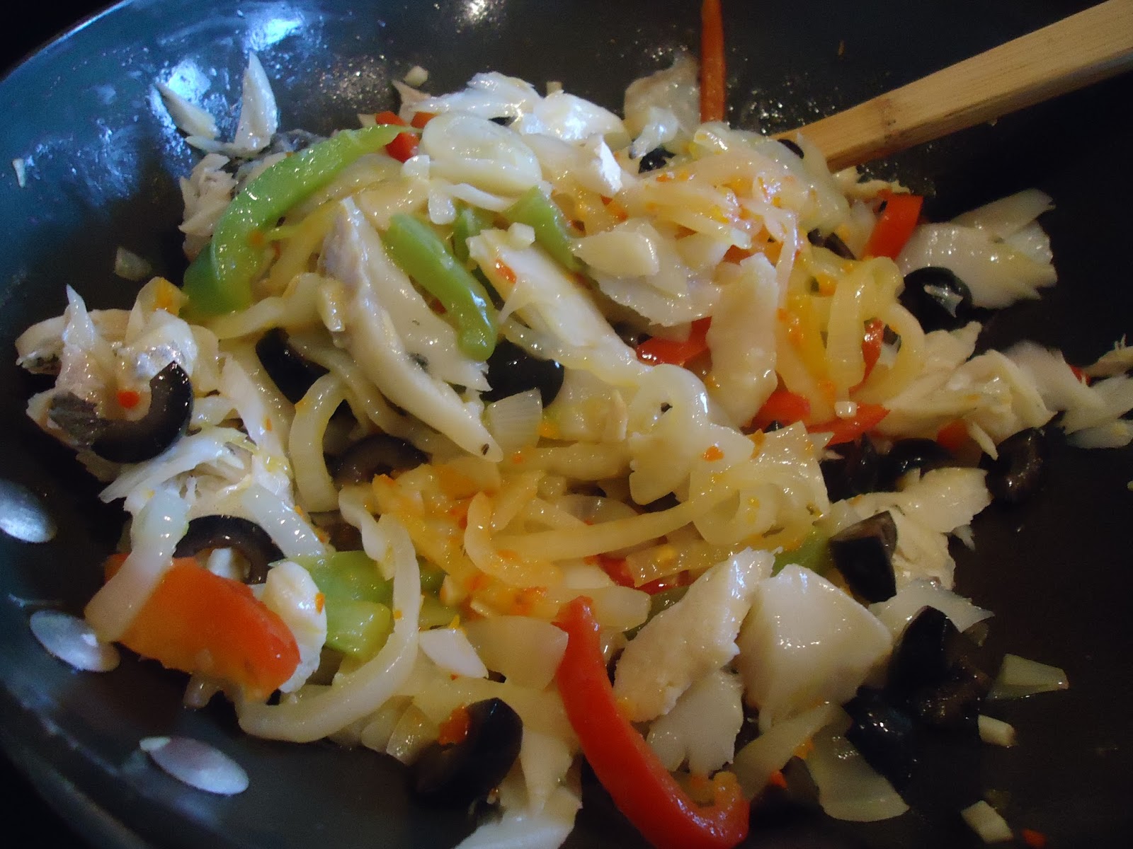 Portuguese-Style Cod with Onions, Peppers & Black Olives