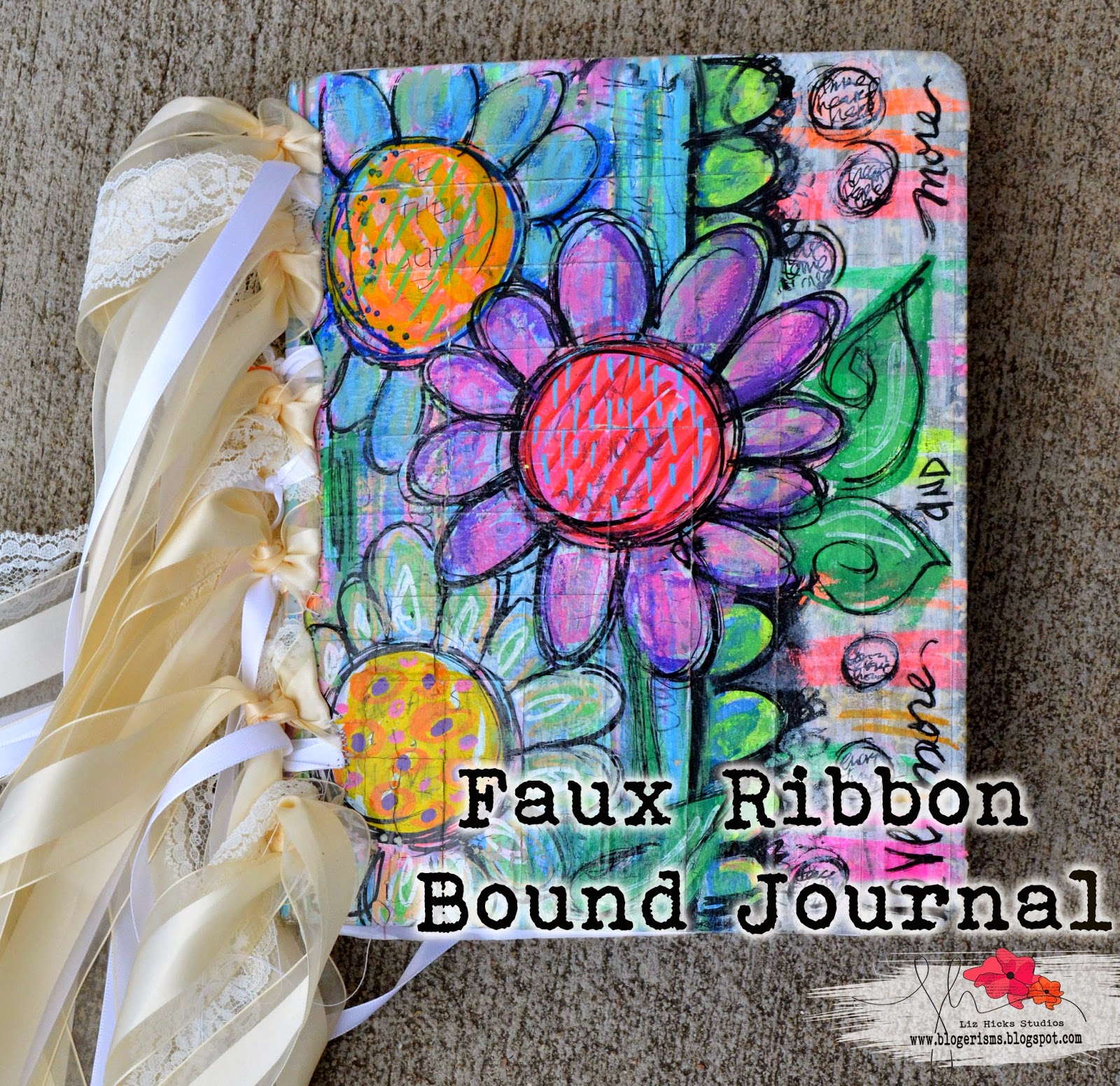 Liz Hicks Studios: Art Journal with a faux hand ribbon binding