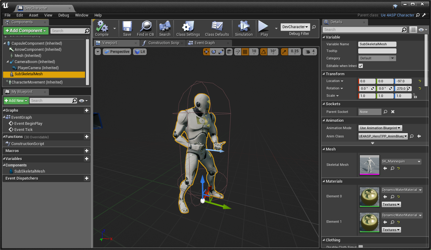 Render skeletal mesh with different materials.