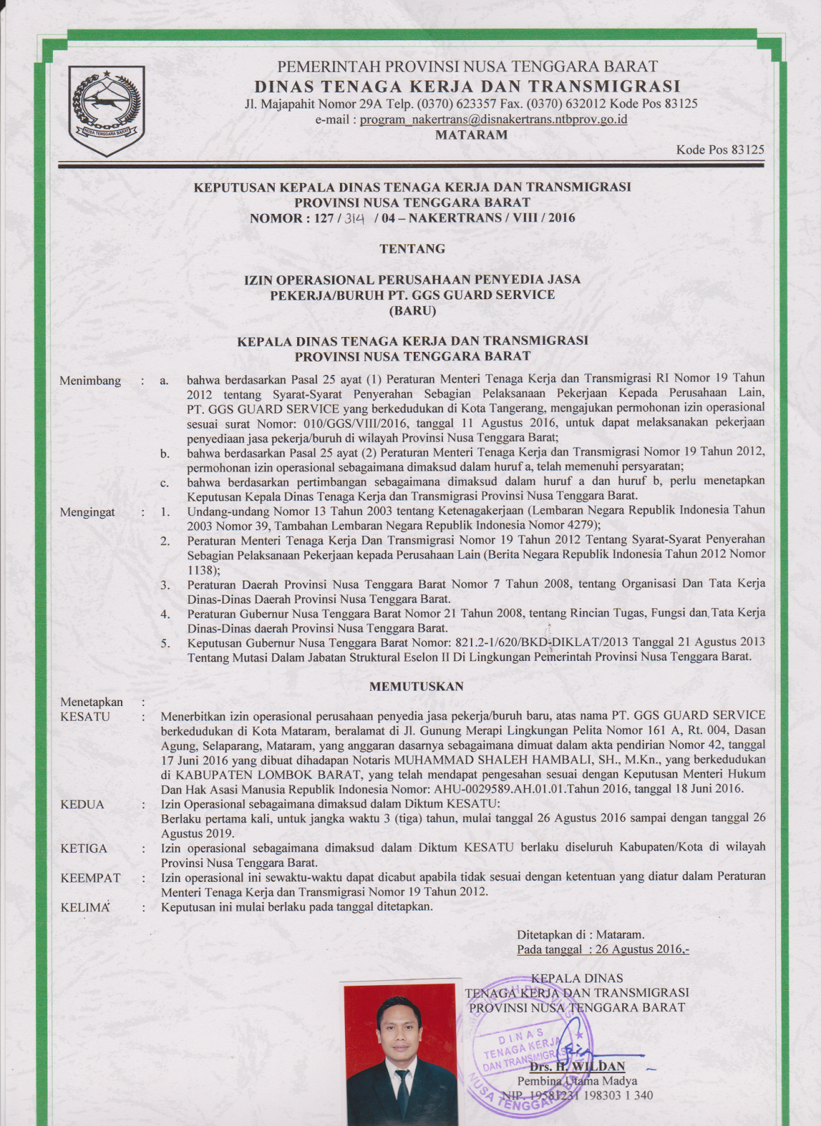 LEGALITAS PERUSAHAAN PT. GGS GUARD SERVICE - GGS Guard Service Mataram