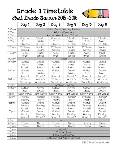 First Grade Garden: Daily Schedule 2015