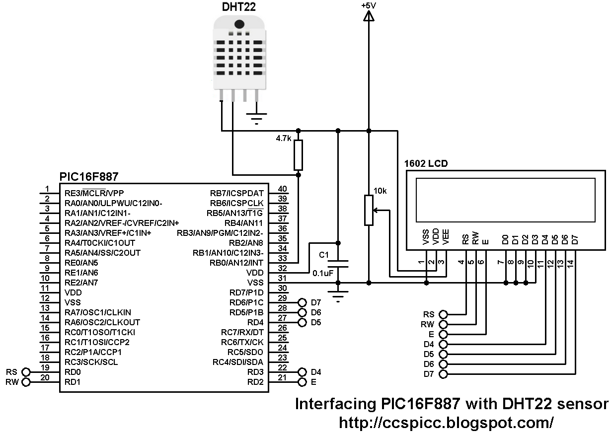 PIC16F887 Microcontroller with DHT22 digital sensor