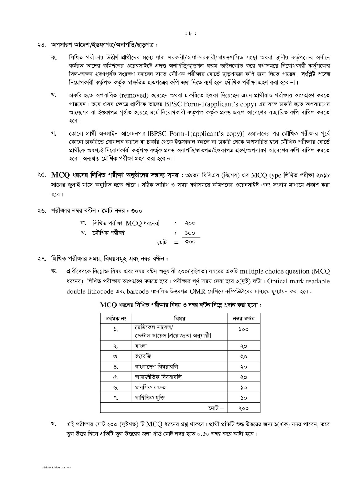 39th Special BCS Circular 2018 by BPSC