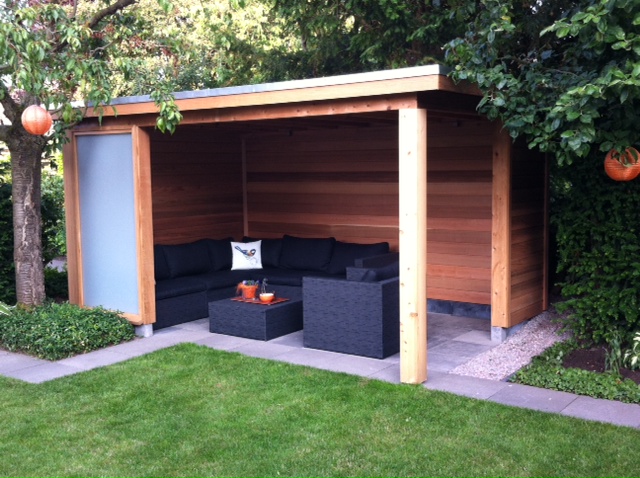 tuinhuisjes en prieeltjes: Tuinkantoor en prieel met bitumeuze dakbedekking