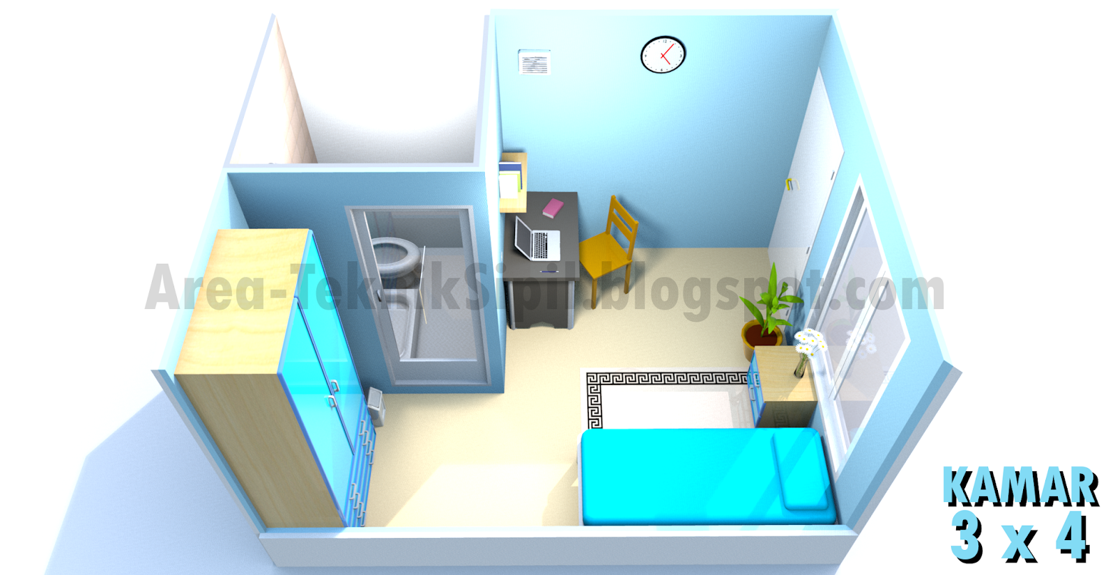 Design Kamar Kost 3x4 Minimalis Area TEKNIK SIPIL