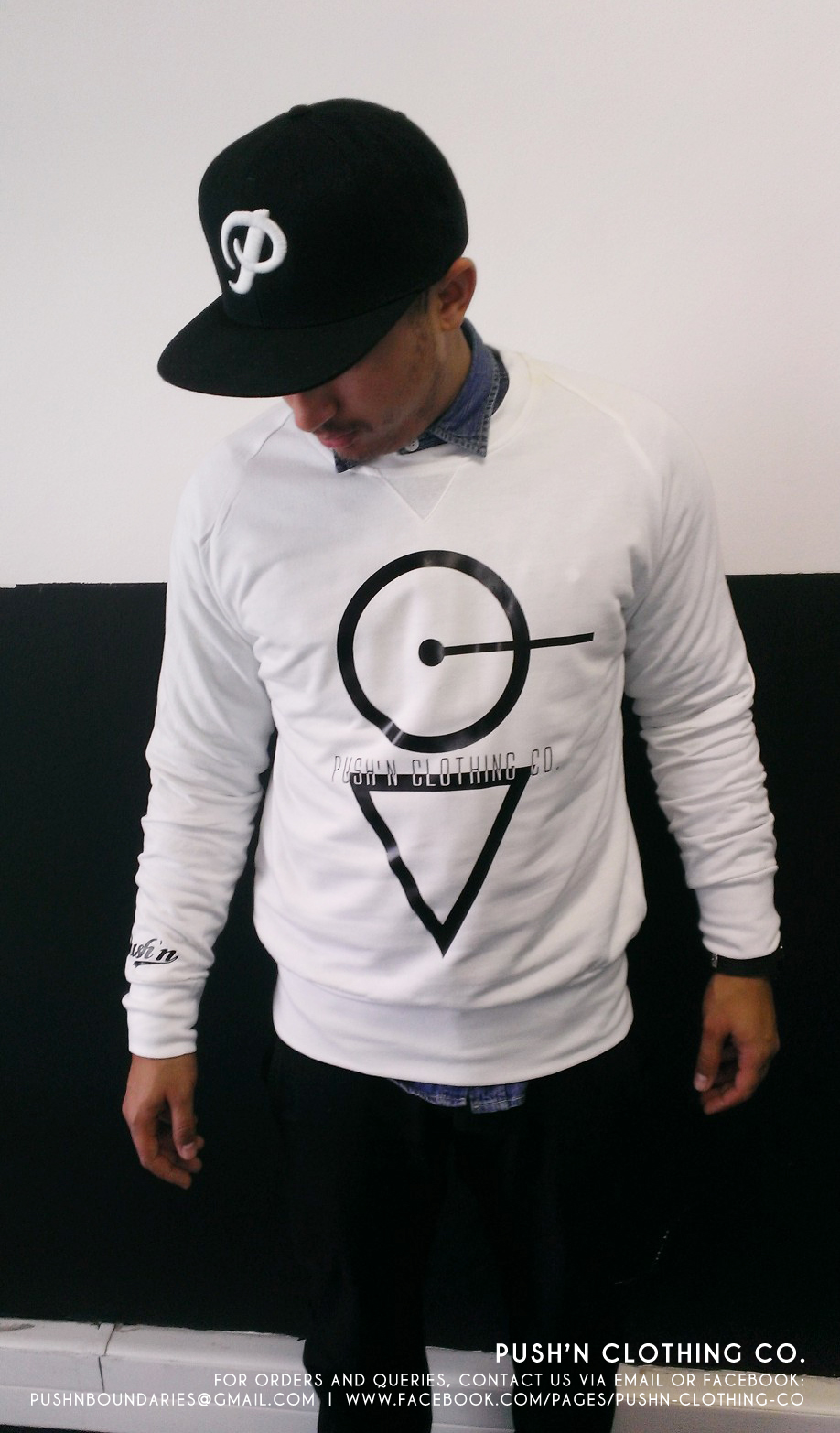 ...push'n clothing co.: Black on White Crew-neck