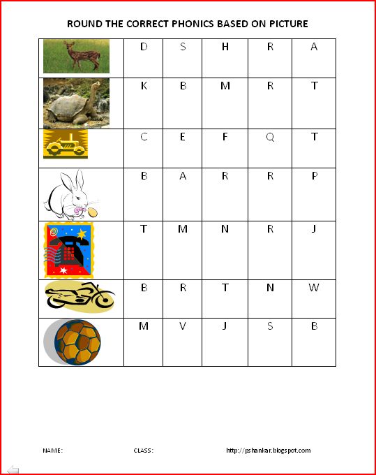 Phonics Matching Worksheet For Kindergarten