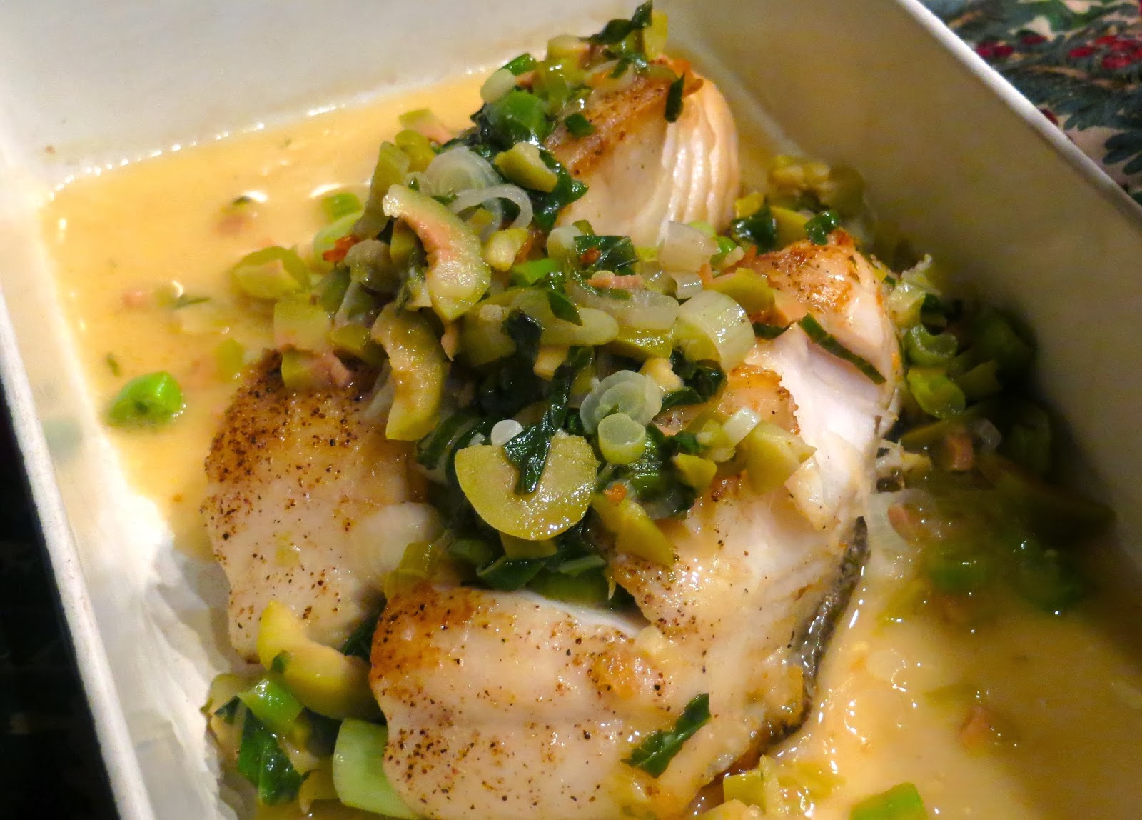 What's for dinner: Light dinner of sable fish with green olive sauce
