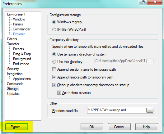 Tivoli Storage Manager: Exporting WinSCP Configurations and Saved Sessions