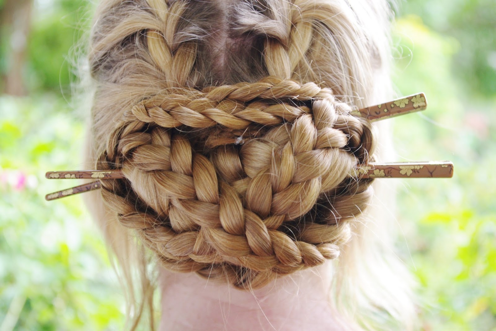 Braids & Hairstyles for Super Long Hair: French Braids & Chop Sticks Updo