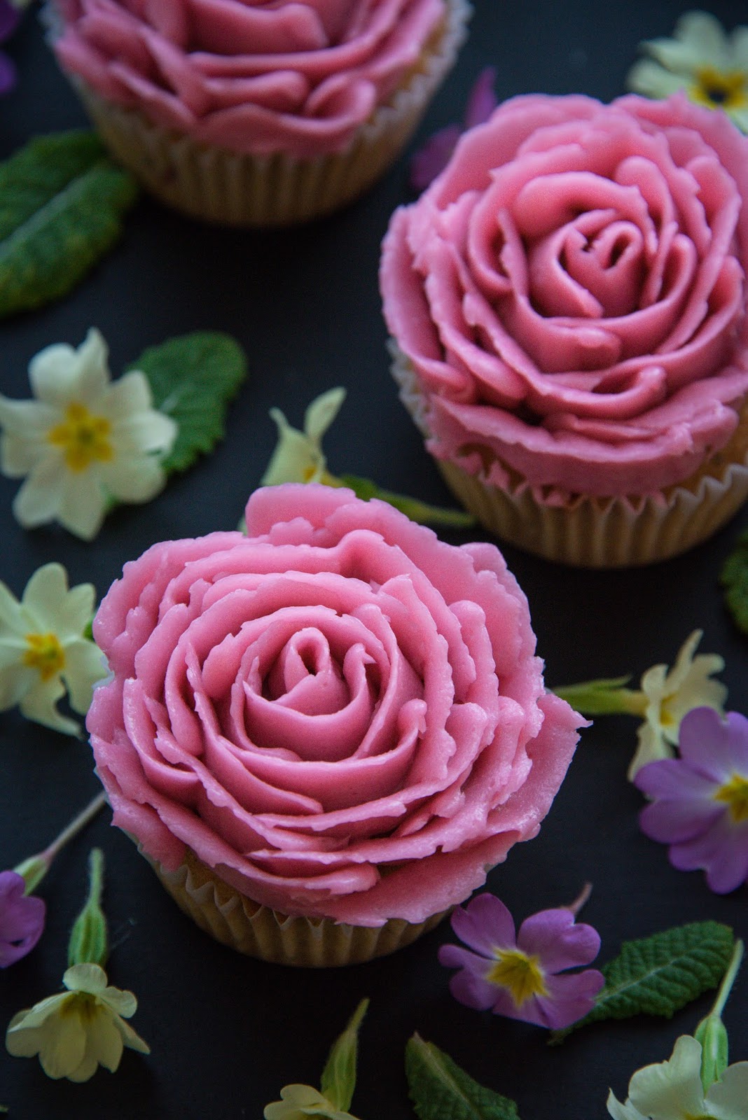 Raspberry Cupcakes With Rose Frosting