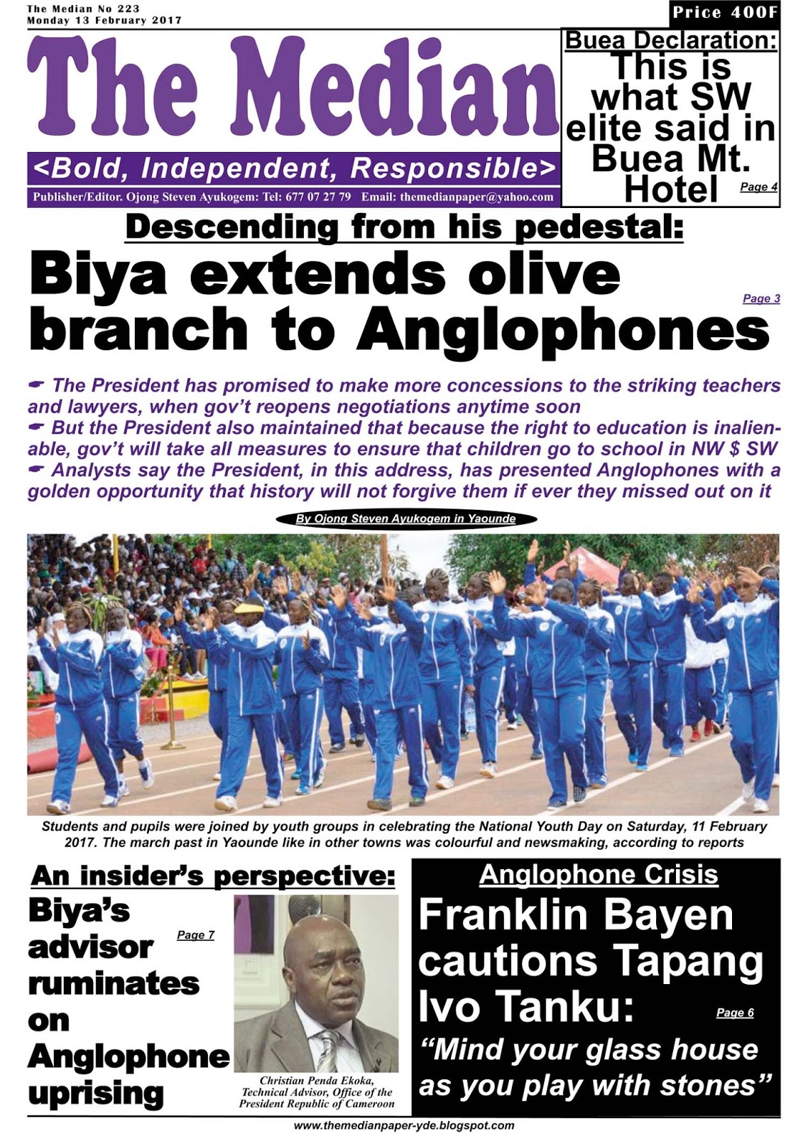 The Median Newspaper: Monday front page