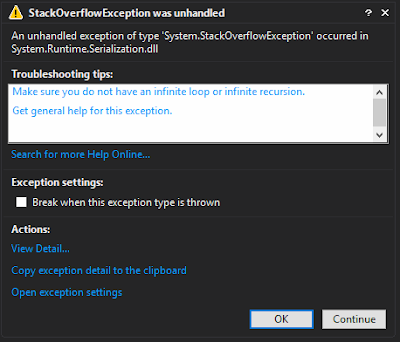 Unhandled exception of type ‘StackOverflowException’
