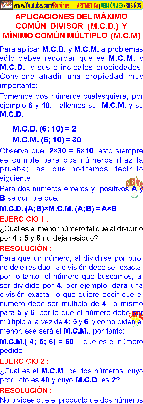 MCD Y MCM EJERCICIOS RESUELTOS PDF