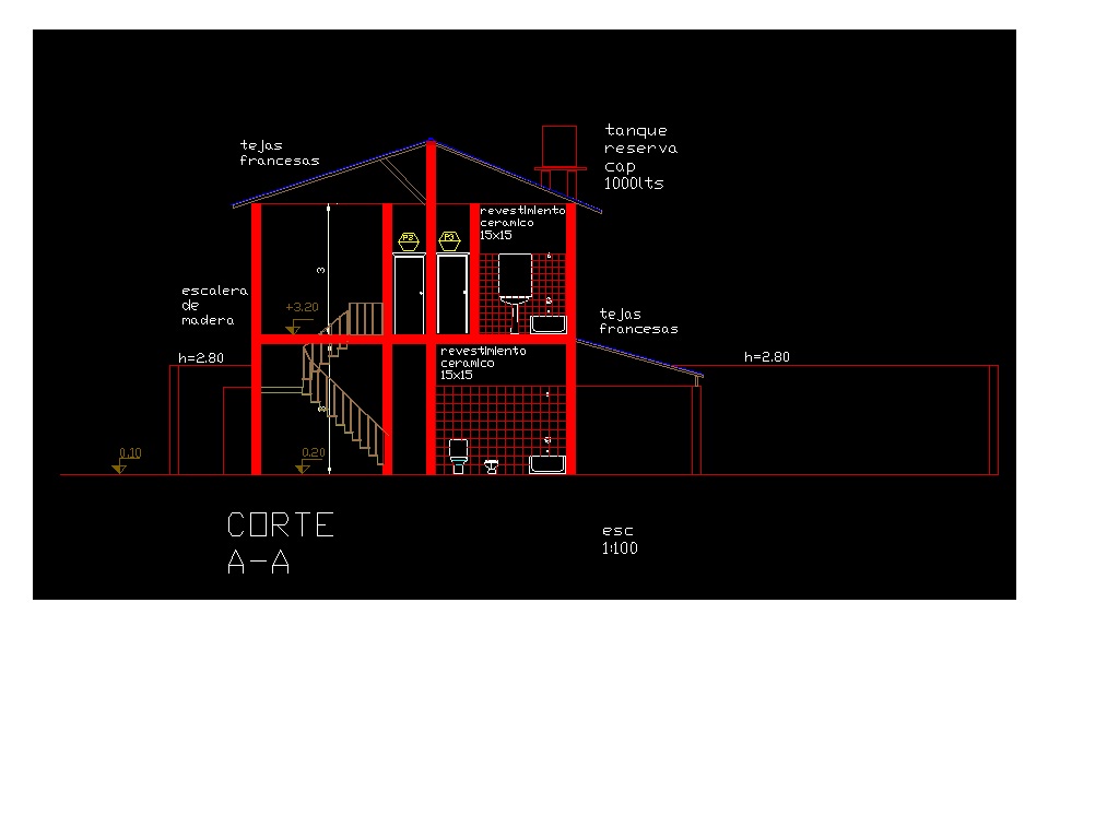 VIVIENDA EN AUTOCAD: CORTE A-A