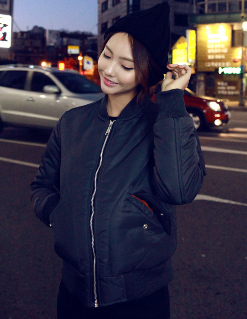 [Chuu] Zip Front Khaki Bomber Jacket | KSTYLICK - Latest Korean Fashion ...