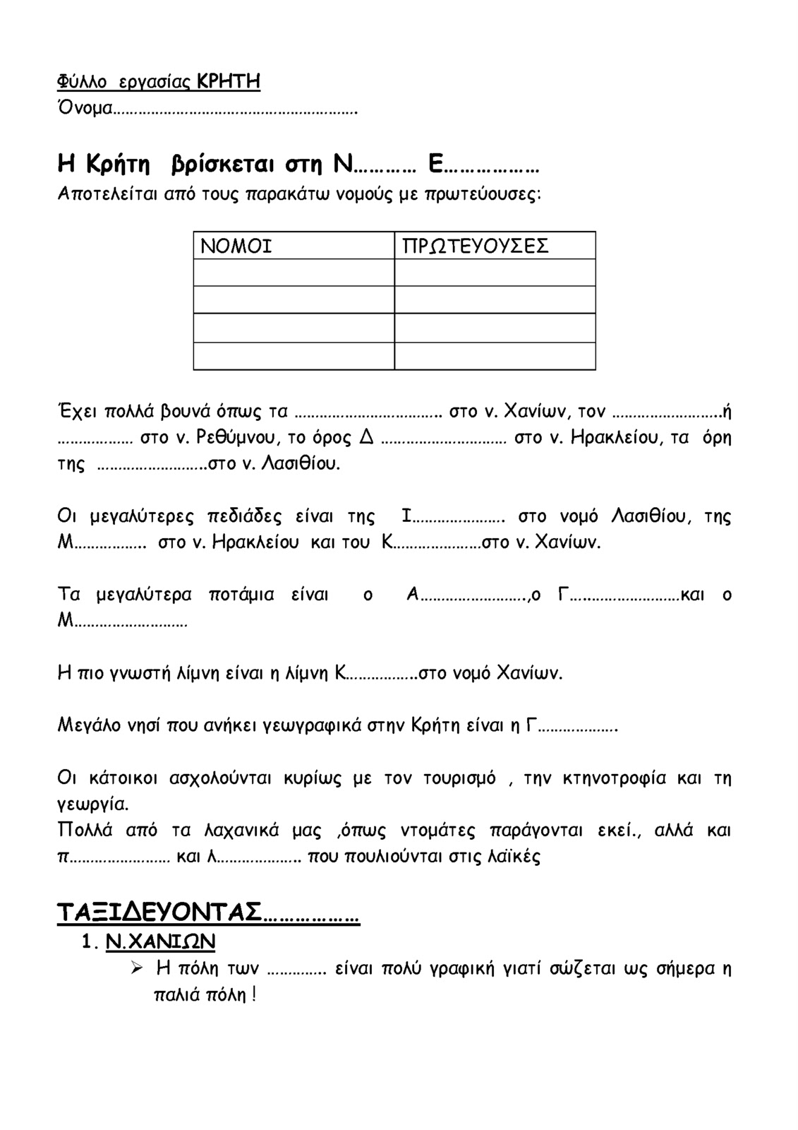 Δ' ΤΑΞΗ 2ου ΔΗΜΟΤΙΚΟΥ ΑΡΧΑΝΩΝ: ΜΕΛΕΤΗ - Γεωγραφικά Διαμερίσματα: Κρήτη