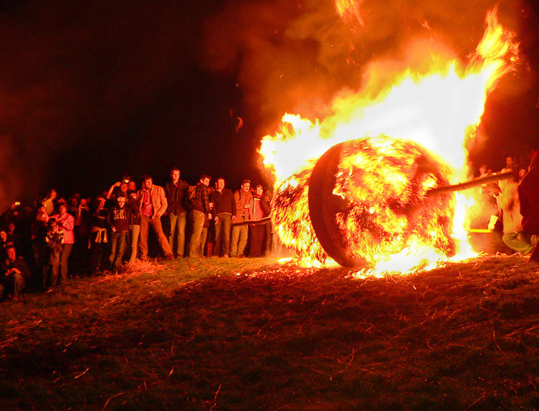 Old European culture: Burning rolling wheel