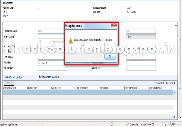 Error - Credit Account is Invalid Status or Total Frozen while RD ...