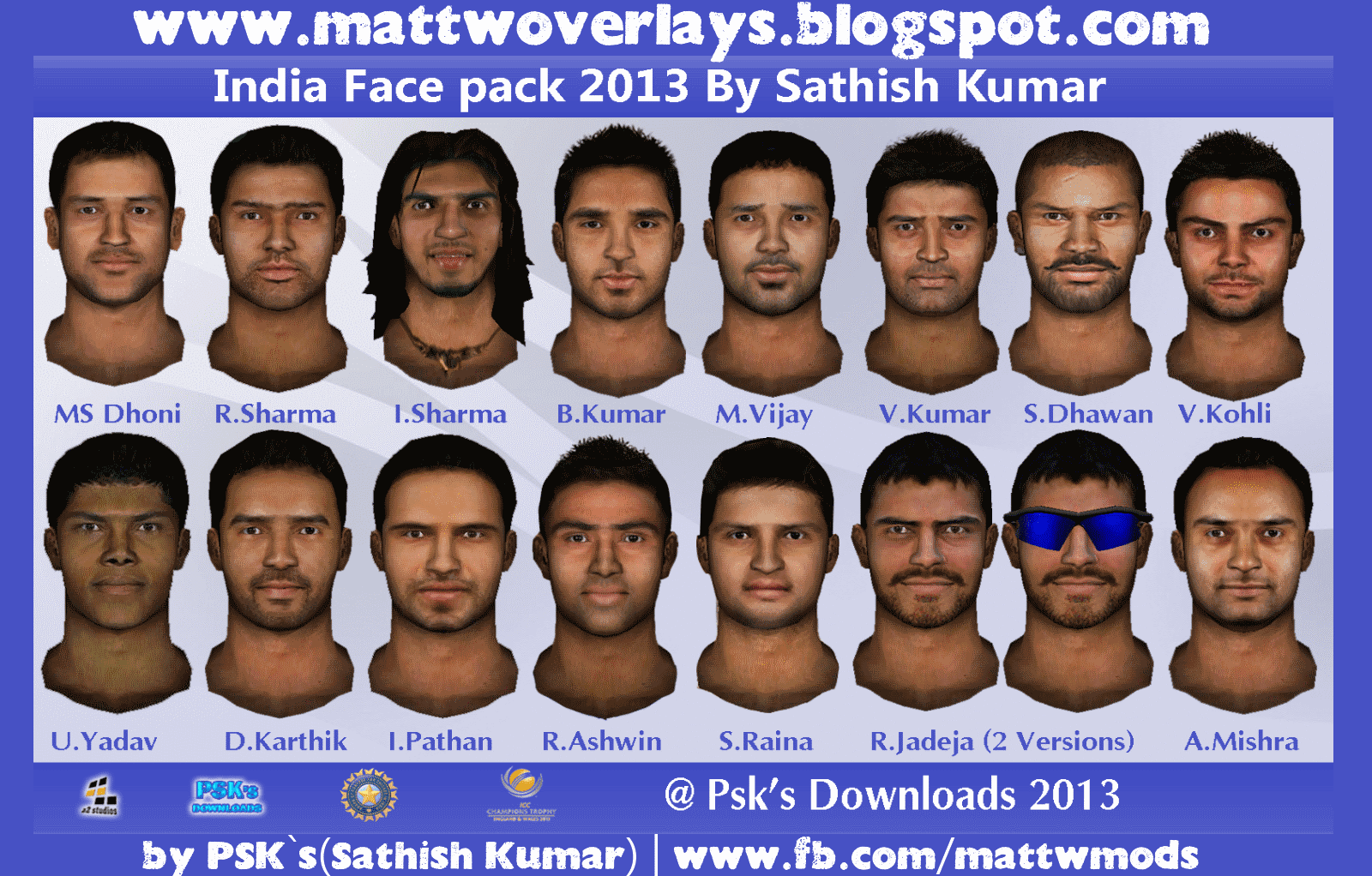 India face pack 2013 for EA Cricket 07(by PSK`s Faces Sathish Kumar ...