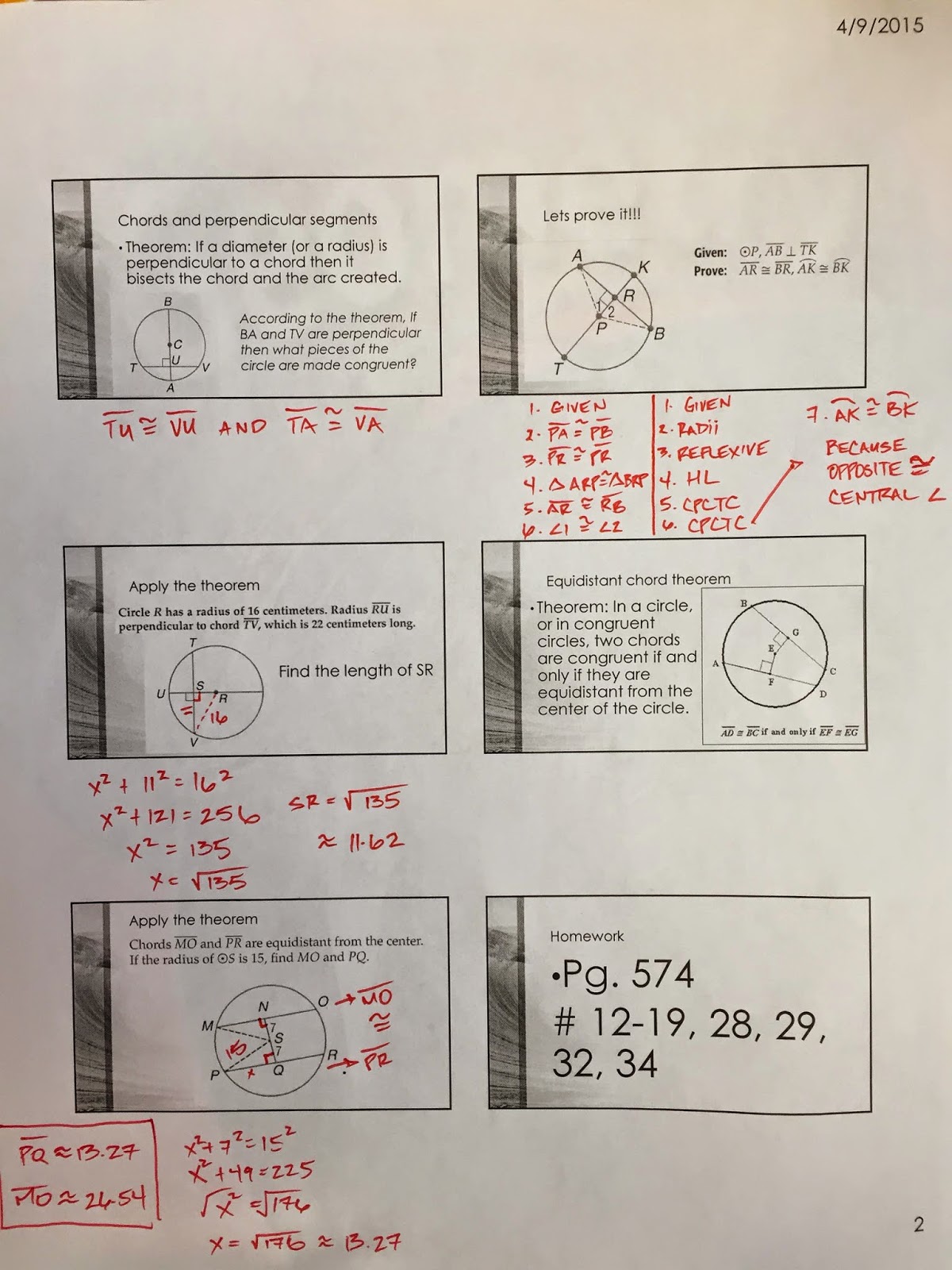 Honors Geometry - Vintage High School: Section 10-3 Arcs and Chords