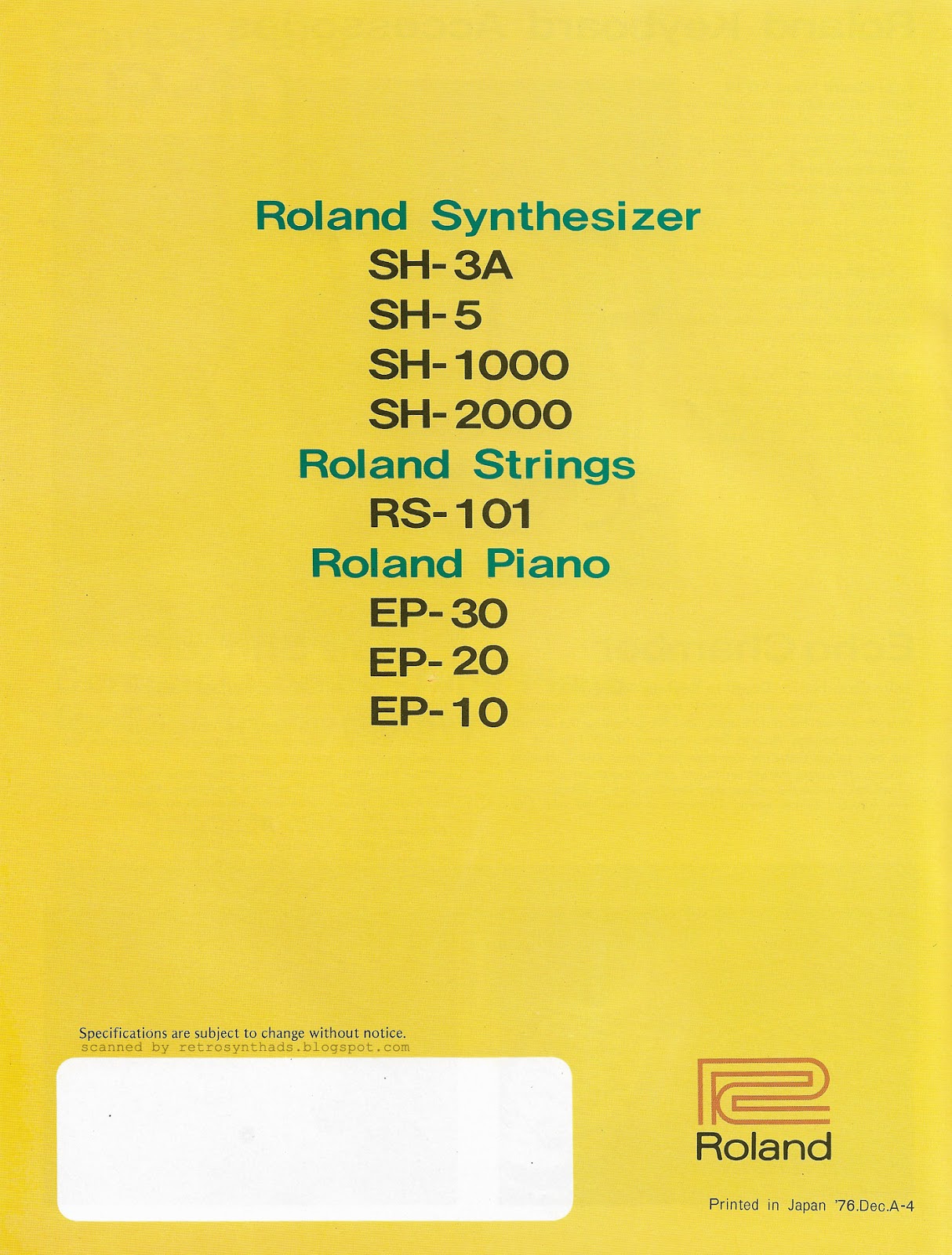 Retro Synth Ads: Roland "Keyboard Instruments" Catalog, 1976