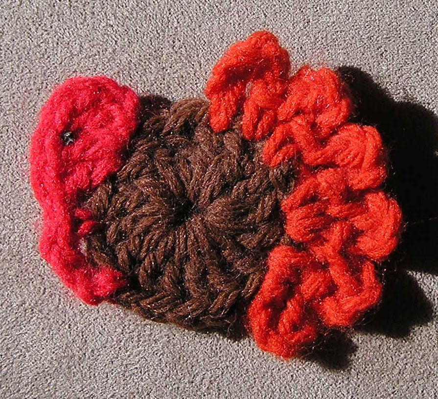 How Crafty: Crochet Turkey or Peacock Pin