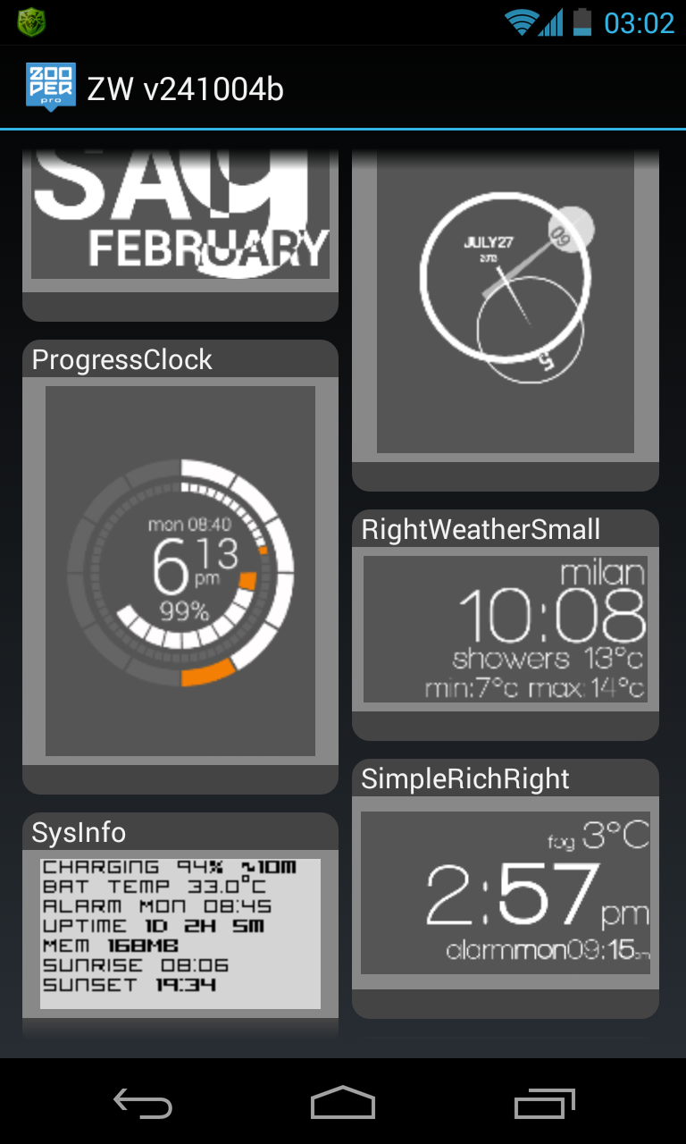 Infographic Zooper Widget Skin