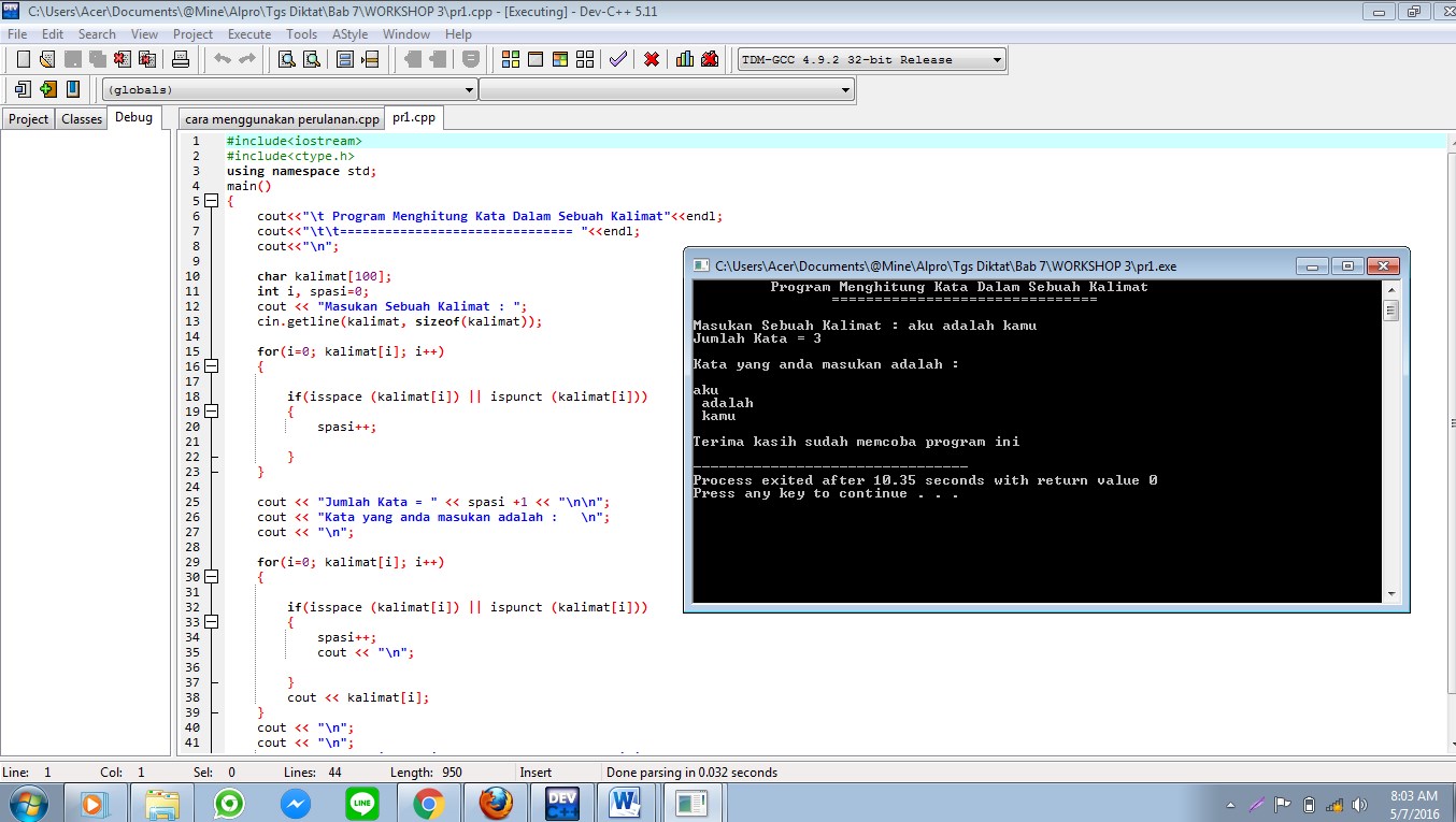Program Menghitung Kata Dalam Sebuah Kalimat