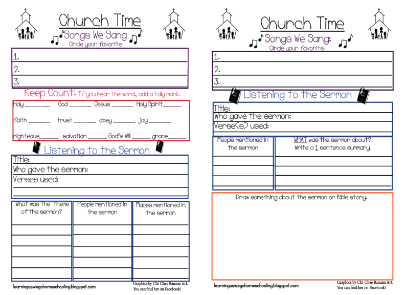 Learning As We Go: Church Time Worksheets