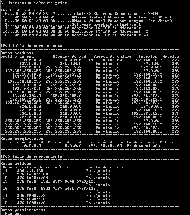 Tabla de enrutamiento (route print)