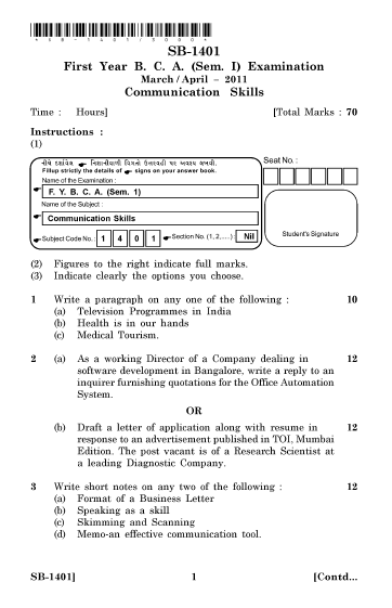 VNSGU, SB-1401 Communication Skills 2011 Question Paper - University ...