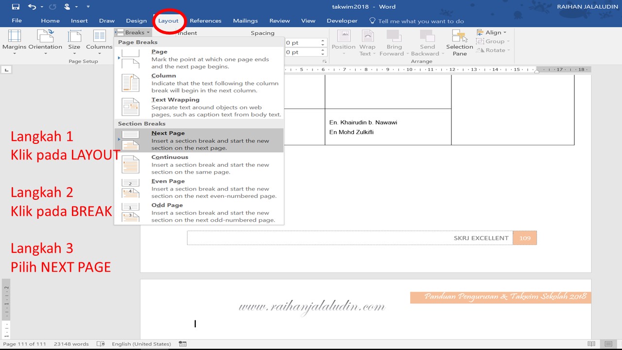 4 Langkah Untuk Cantumkan Mukasurat Portait dan Landscape Dalam Satu ...