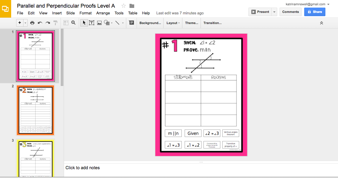 Google Parallel and Perpendicular Lines Proofs Activity | Mrs. Newell's ...