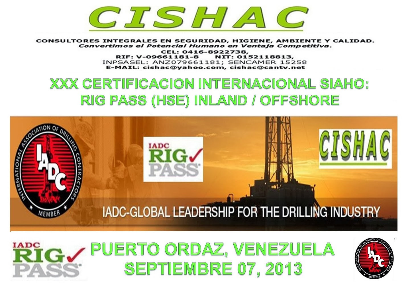 CONSODEPREB: XXX CERTIFICACION INTERNACIONAL SIAHO: RIG PASS (HSE) DE ...