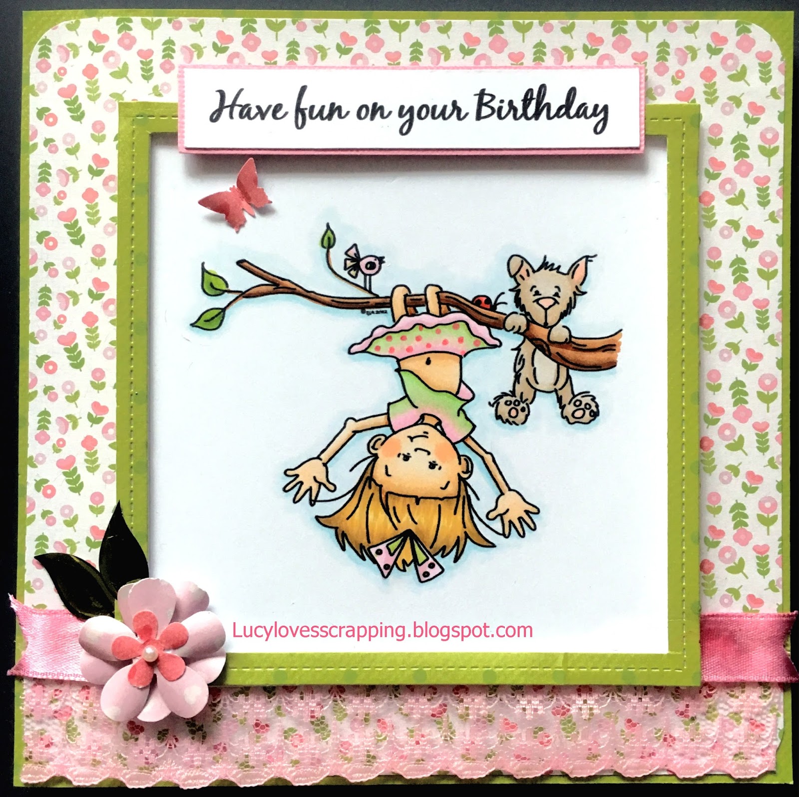 Lucy Loves Scrapping Swinging Girl Birthday Card Sassy Cheryl Image