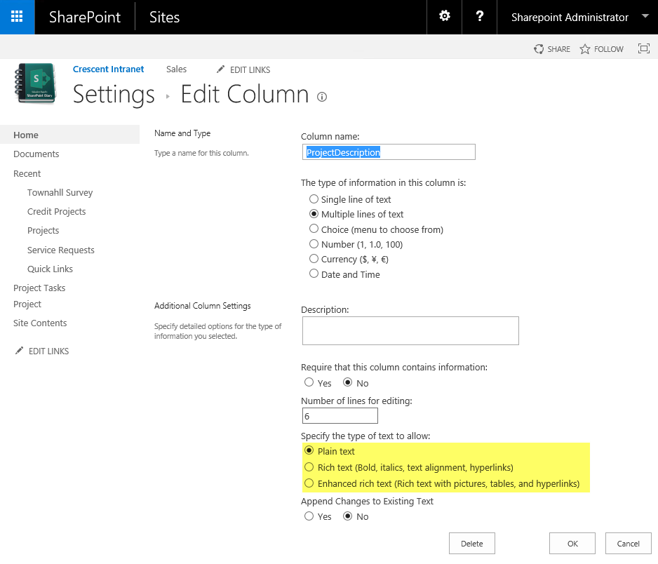 How to Set Multiple Lines of Text Field Type to Rich Text or Enhanced Rich Text in SharePoint ...