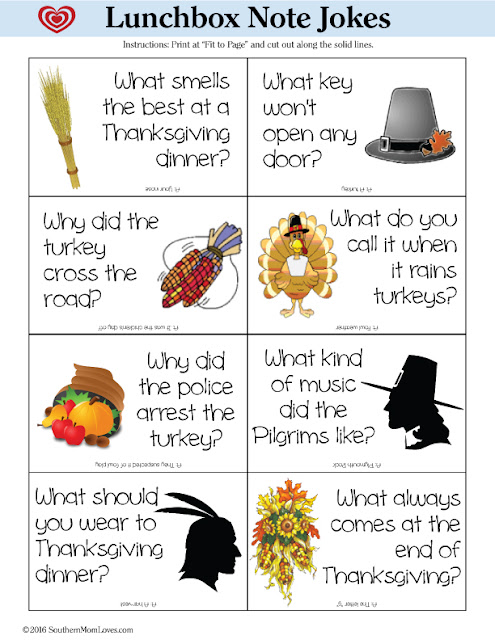 Southern Mom Loves: Thanksgiving Lunchbox Note Jokes {Free Printable}