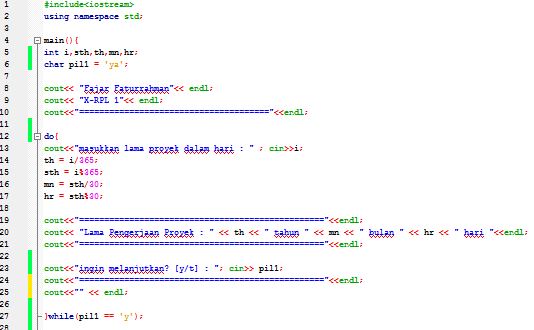 Koding di codeblocks dengan bahasa c++: Absolut, lama proyek, gaji ...