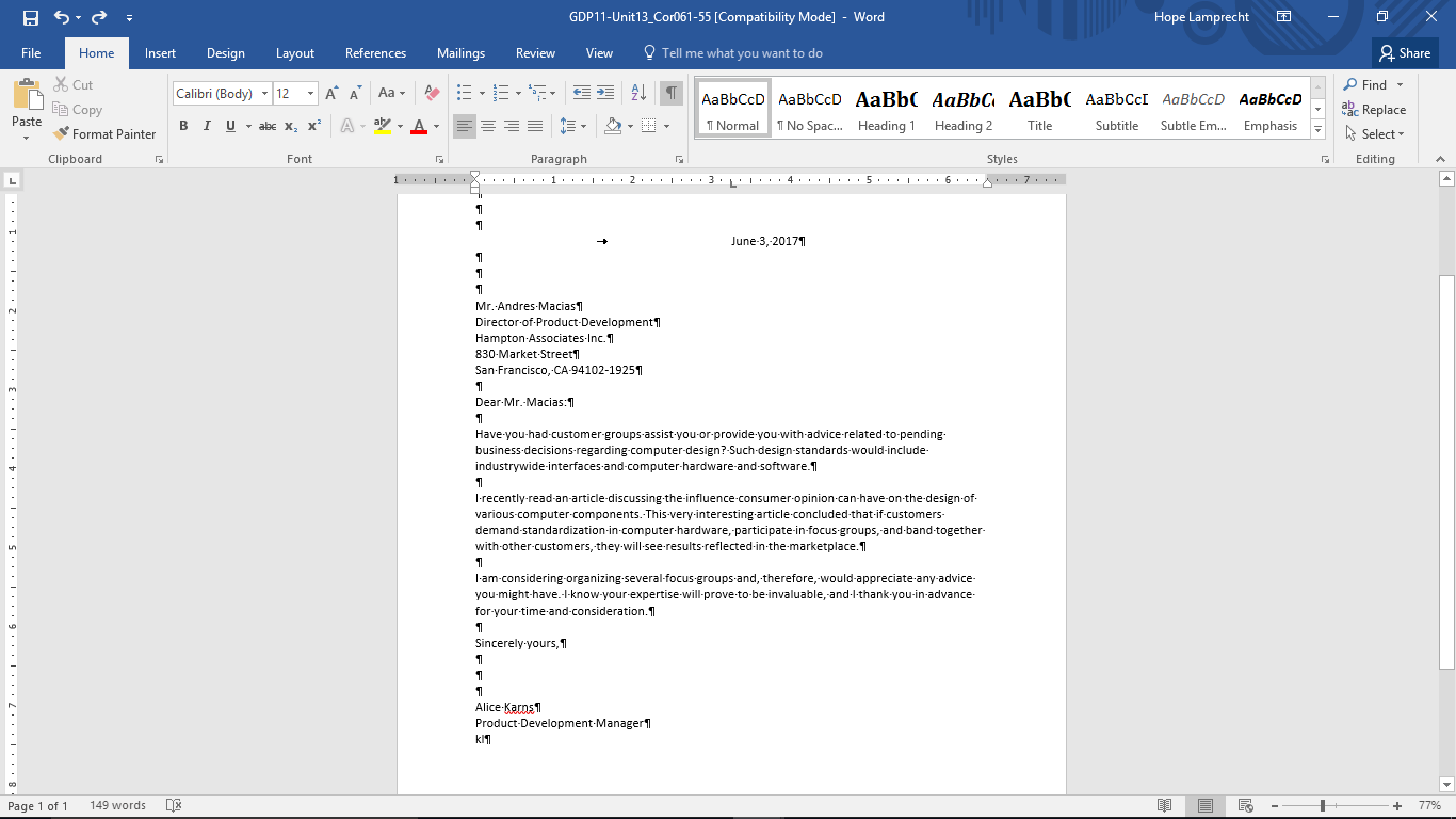 How to Set a Left Tab for a Modified-Block Style Letter