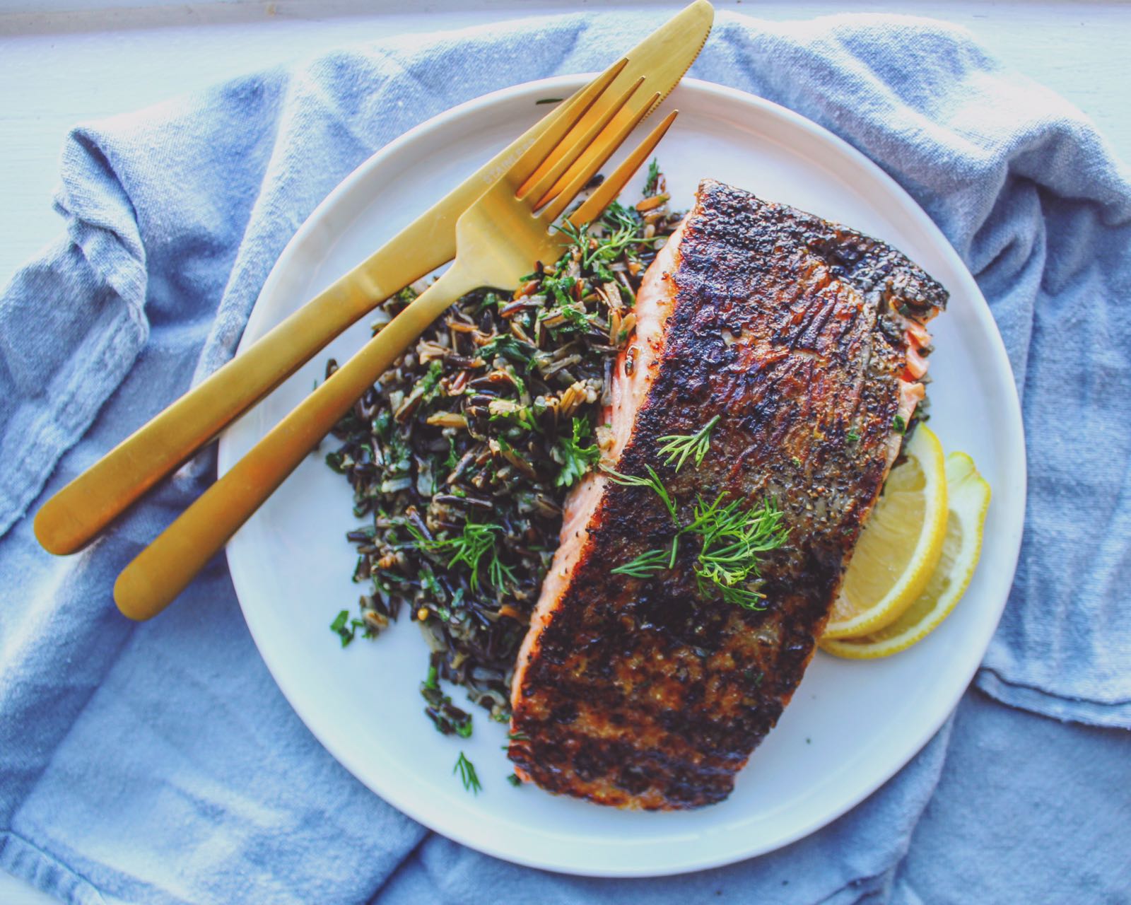 The Rosiest Cheeks: Pan Seared Salmon & Green Wild Rice