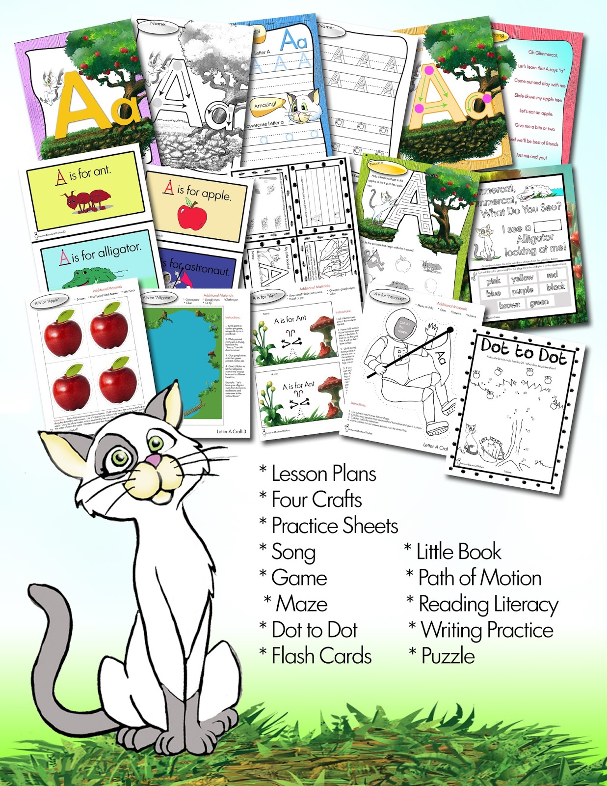 Glimmercat Education: Letter of the Week Packet for A