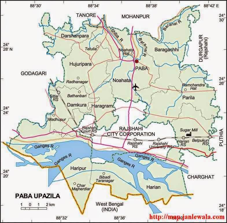 Paba Upazila Map, Rajshahi District, Bangladesh