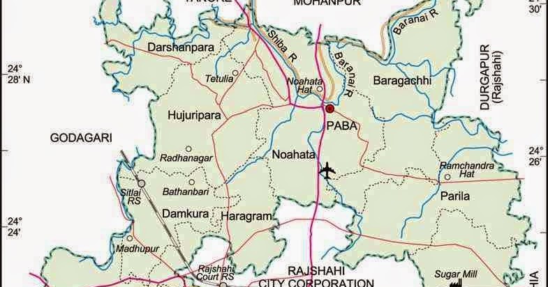 Paba Upazila Map, Rajshahi District, Bangladesh