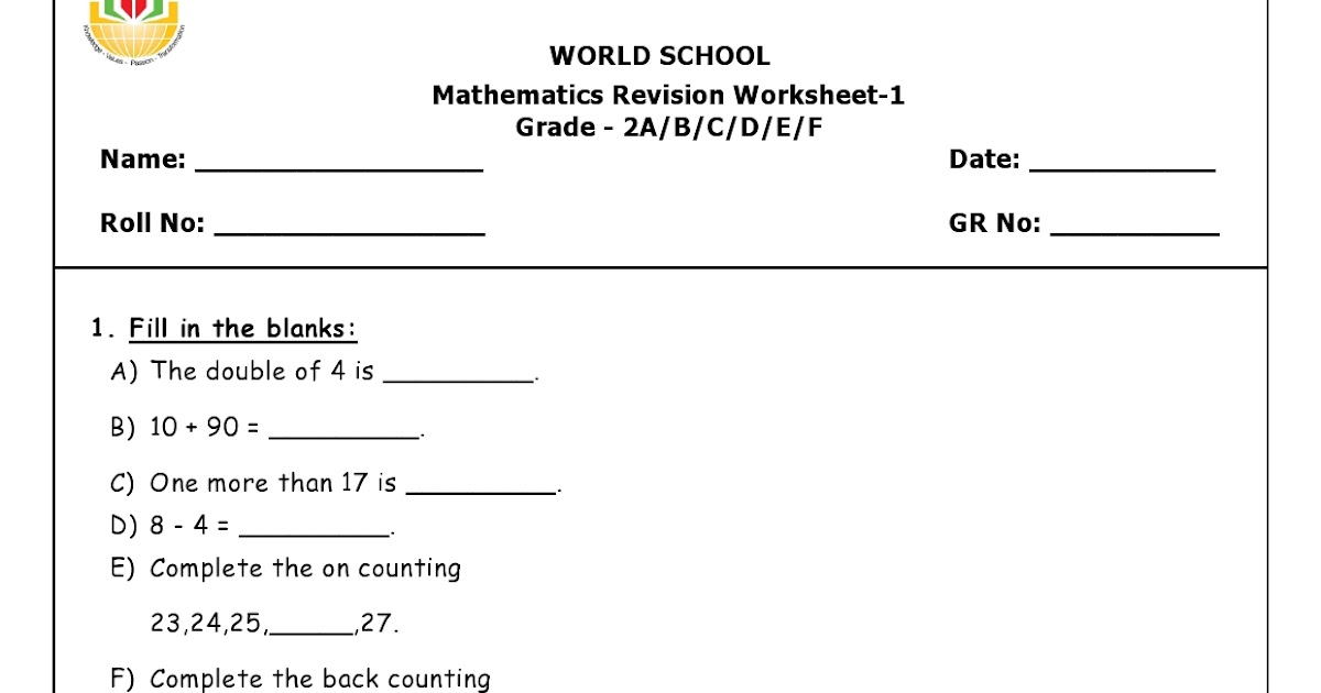 Birla World School Oman: Homework for Grade 2 as on 25-12-2018