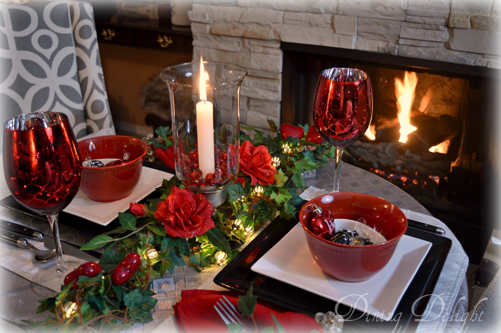 Dining Delight: Romantic Fireside Valentine Tablescape