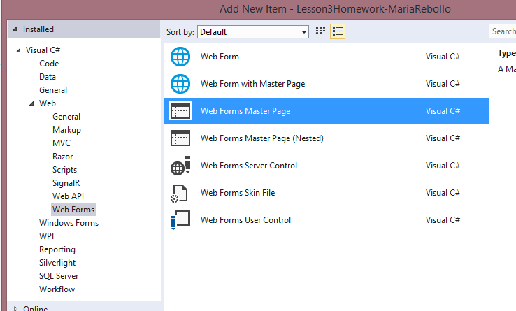 C#812 Maria R Blog: How to Add and use Master Pages