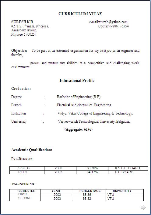 short cv example